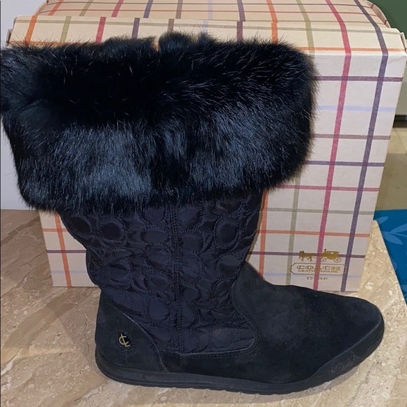 Coach | Shoes | Coach Signature Boots With Fur Trim | Poshmark
